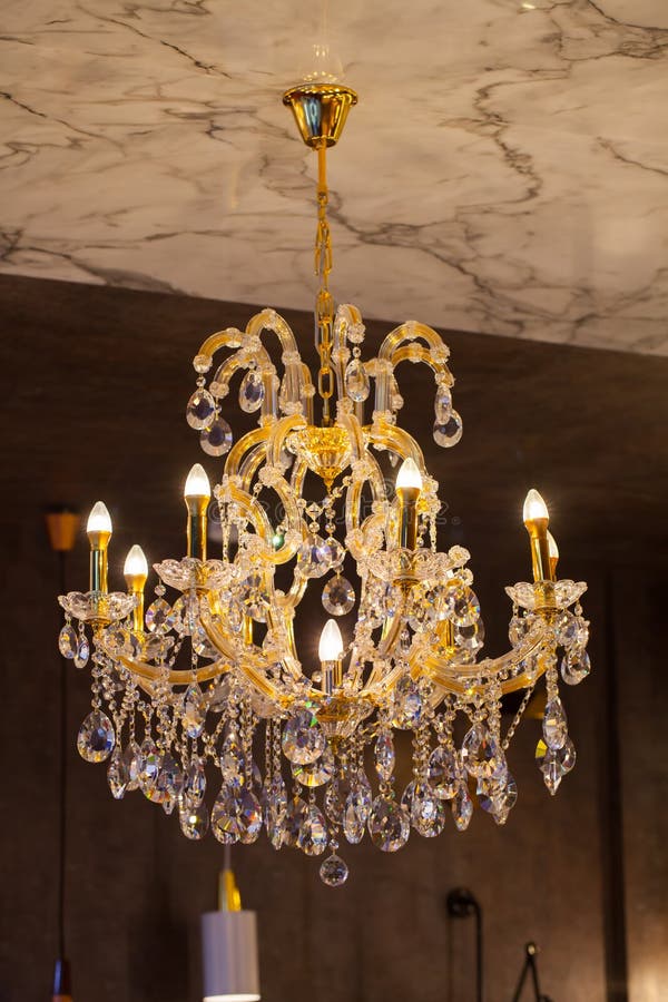Beautiful Chandelier. Luxury Expensive Chandelier Hanging Under Stock ...