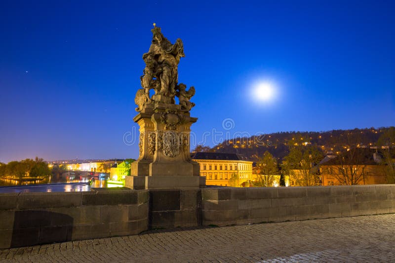 Beautiful Charles Bridge in Prague at Night, Czech Republic Stock Photo ...