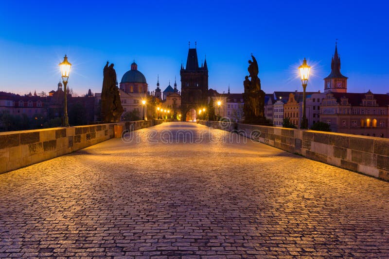 Beautiful Charles Bridge in Prague at Night, Czech Republic Stock Image ...
