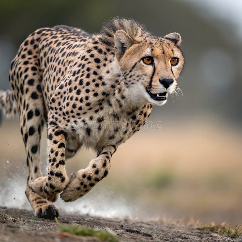 Beautiful Cheetah Hunting for Prey with a Blurred Stock Illustration ...