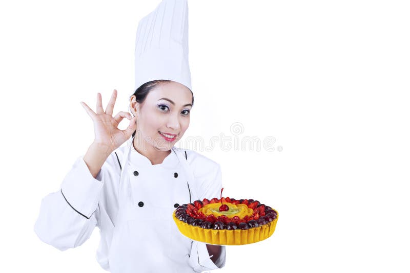Beautiful Chef Serve Delicious Cake Stock Image - Image of apron, mango ...