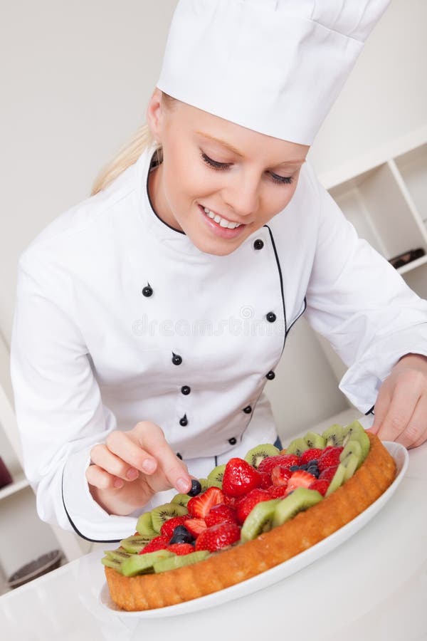 Beautiful Chef Woman Making Cake Stock Image - Image of cute, dinner ...