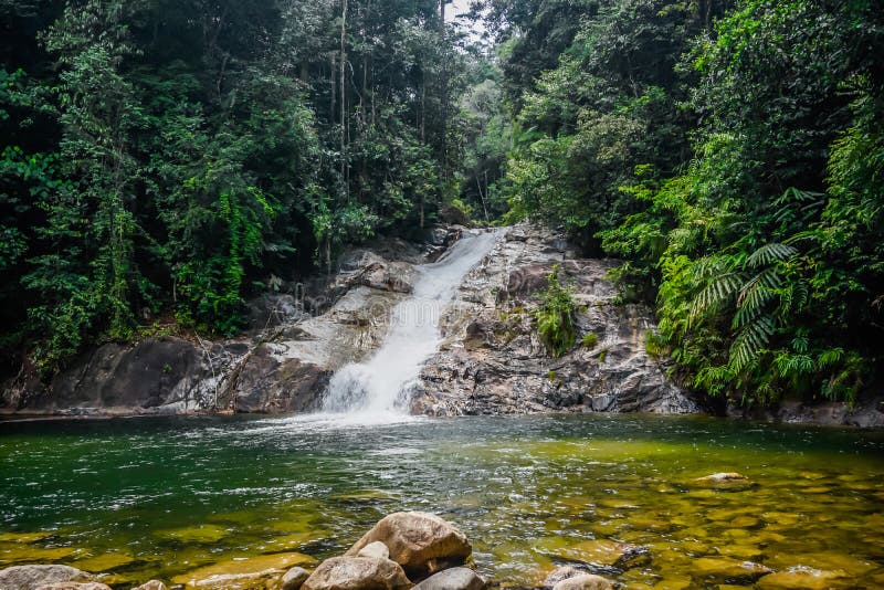 Beautiful Chemerong Waterfall in the Jungle in Malaysia Stock Photo ...