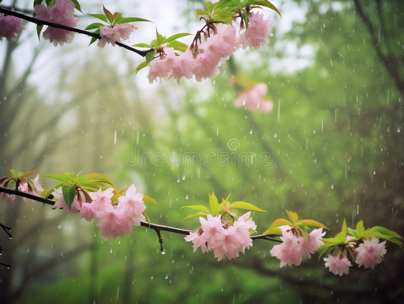 Beautiful Cherry Blossom in the Rain. Spring Season. Soft Focus. Made ...