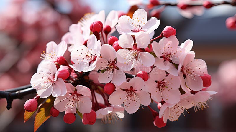 Beautiful Cherry Blossom Sakura Pink Flowers Background Selective Focus Stock Illustration ...