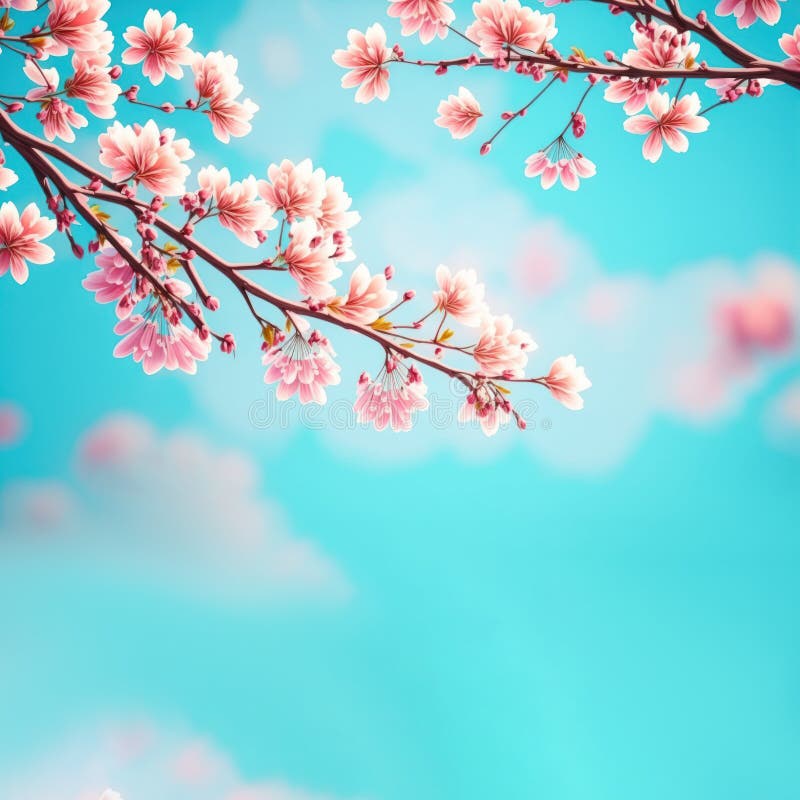 Beautiful Cherry Blossom or Sakura Tree Branches on Blue Sky with Copy ...