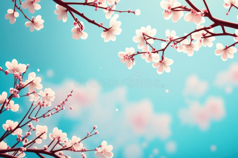 Beautiful Cherry Blossom or Sakura Tree Branches on Blue Sky with Copy ...