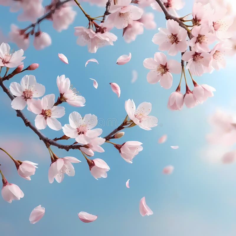 The Beautiful Cherry Blossom in Spring, with Falling Petals in ...