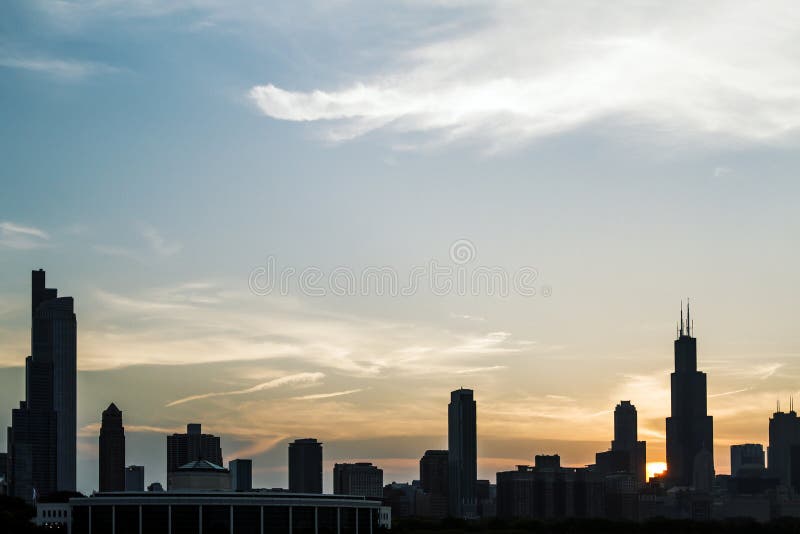Beautiful Chicago Cityscape at Sunrise, Backlit Stock Photo - Image of ...