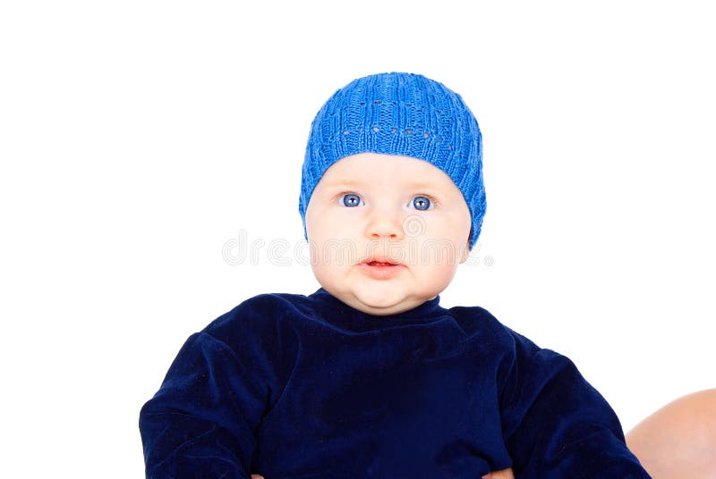 Beautiful Child in a Blue Cap Stock Photo - Image of dressed, isolated ...