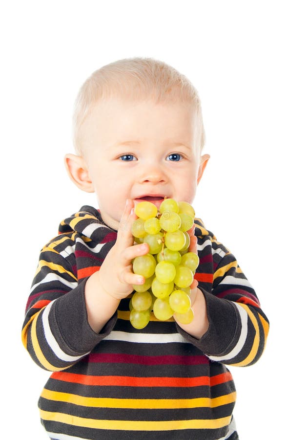 Beautiful Child Boy Eating Grapes Stock Photo - Image of green, meal ...