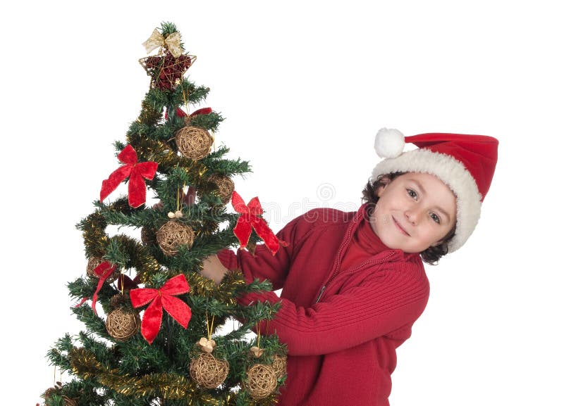 Beautiful Child with Christmas Trees Stock Photo - Image of child ...