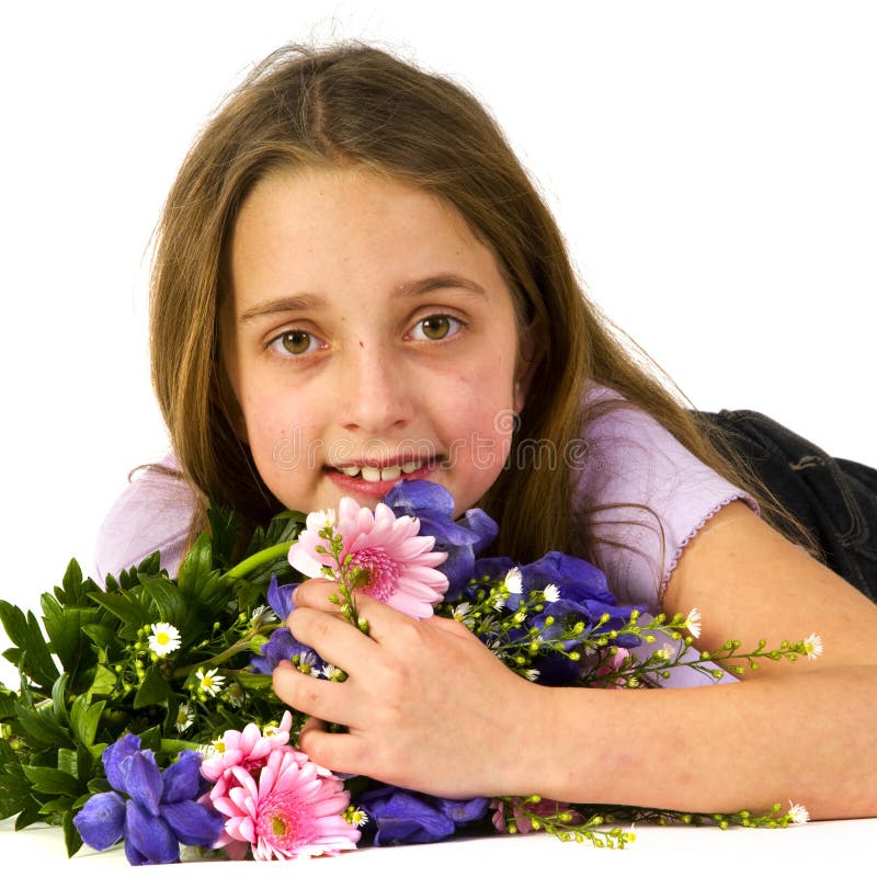 Beautiful Child with Flowers Stock Photo - Image of gerber, pink: 7191938