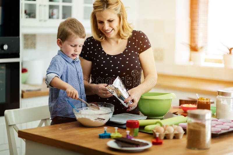 Beautiful Child and Mother Baking Stock Image - Image of little, helper ...