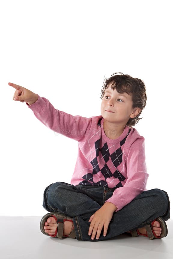Beautiful Child Pointing with His Finger Stock Photo - Image of ...