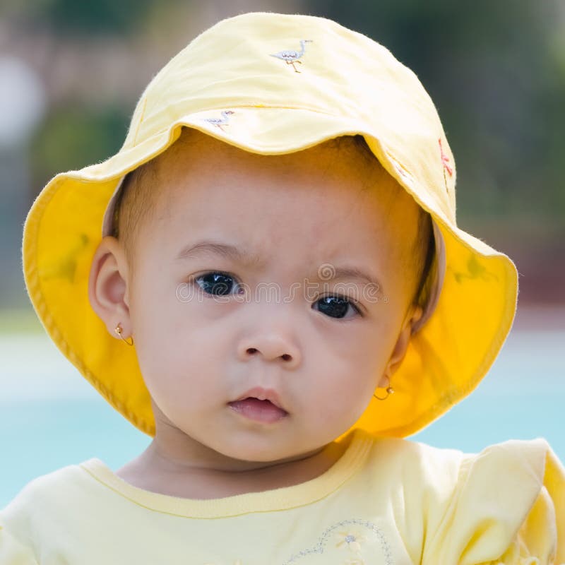 Beautiful Child Wearing Yellow Hat Stock Image - Image of pretty, color ...
