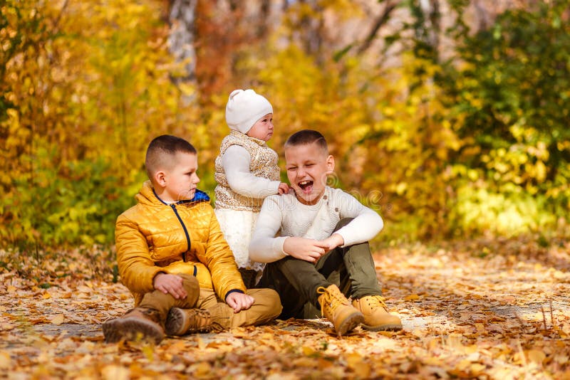Beautiful Children in Autumn. Fall Stock Image - Image of casual ...
