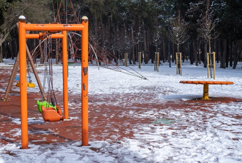Beautiful Children Playground in the Snow in Winter Stock Photo - Image ...