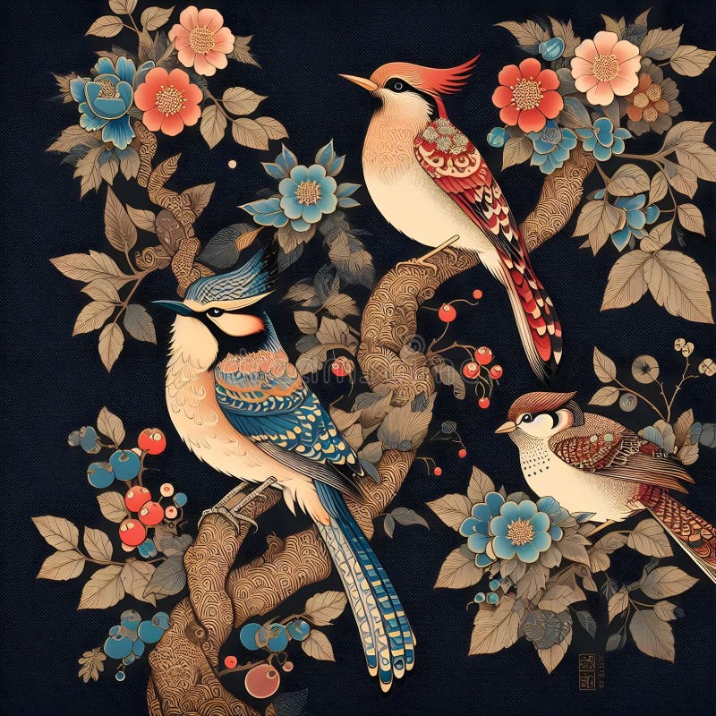 Beautiful Chinese Bird Artwork Stock Illustration - Illustration of ...