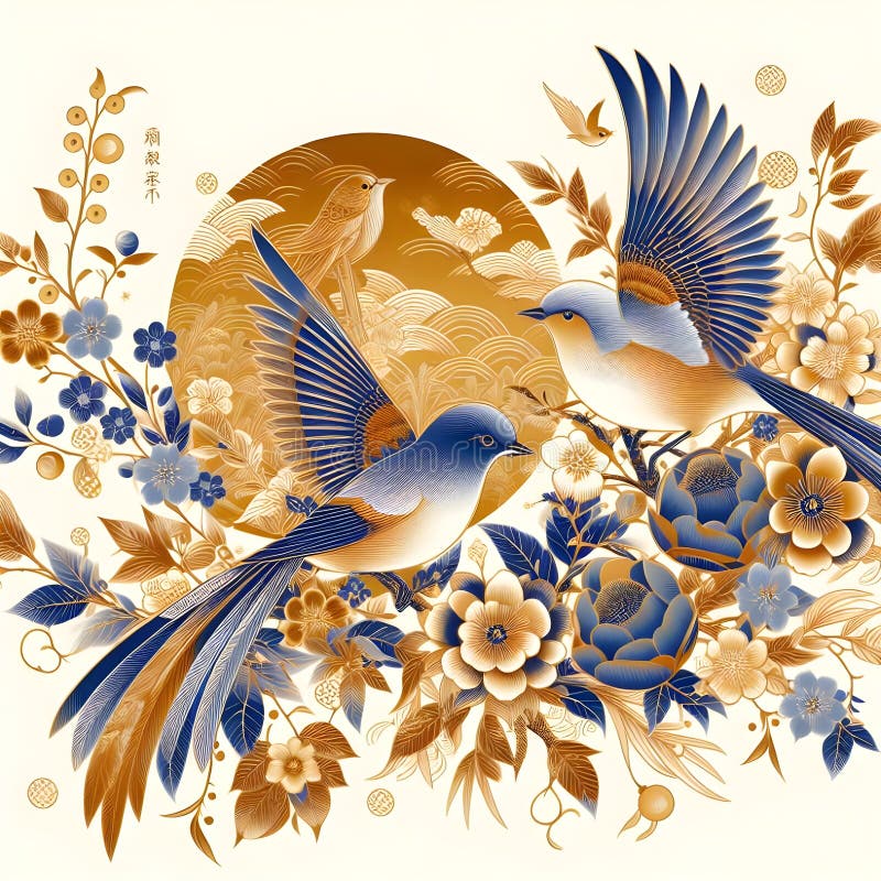 Beautiful Chinese Bird Artwork Stock Illustration - Illustration of ...
