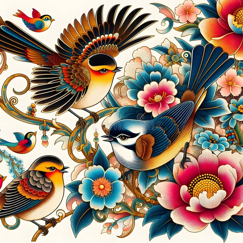 Beautiful Chinese Bird Artwork Stock Illustration - Illustration of ...