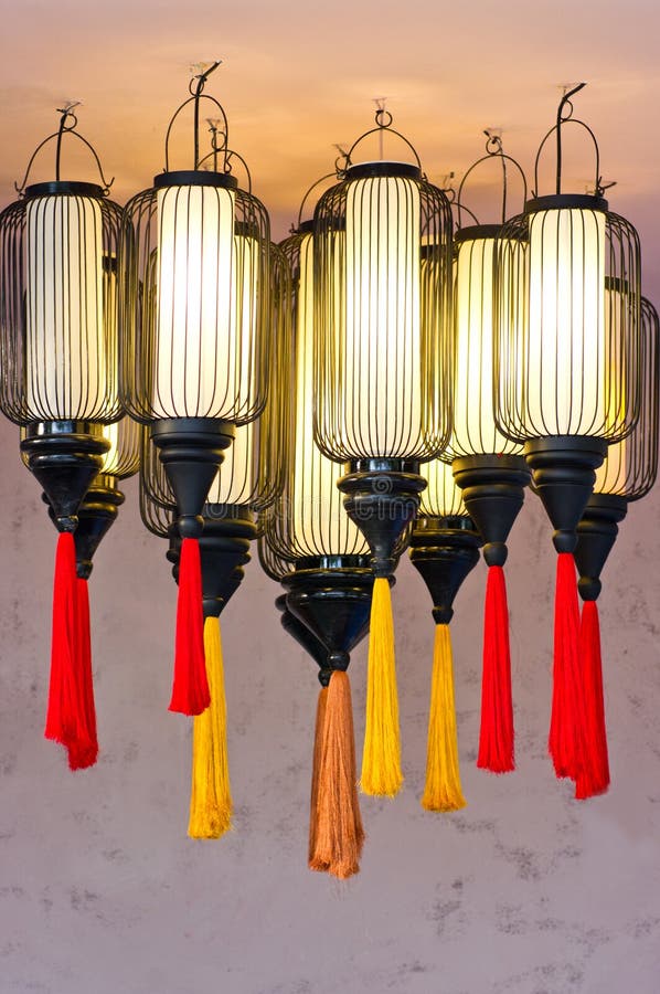Beautiful Chinese Lamp on Ceiling Stock Photo - Image of lampion ...
