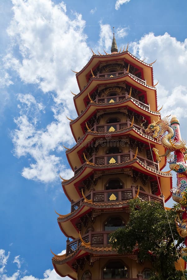 Beautiful Chinese Pagoda with Clouds and Blue Sky Stock Photo - Image ...