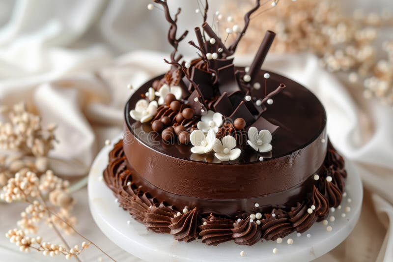 A Beautiful Chocolate Cake Elegantly Decorated Stock Illustration ...