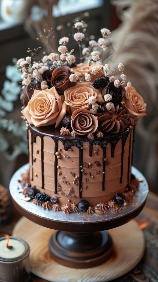 A Beautiful Chocolate Cake Elegantly Decorated Stock Illustration ...