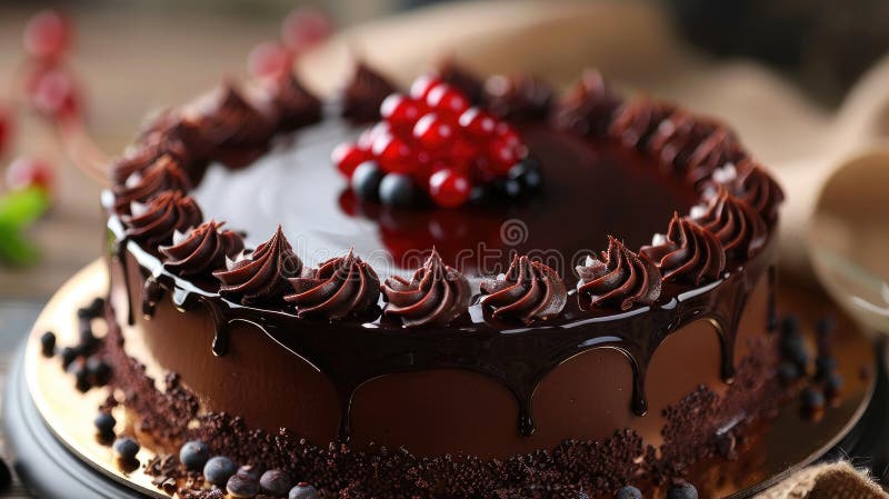 A Beautiful Chocolate Cake Elegantly Decorated Stock Illustration ...