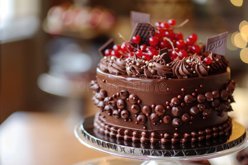 A Beautiful Chocolate Cake Elegantly Decorated Stock Illustration ...