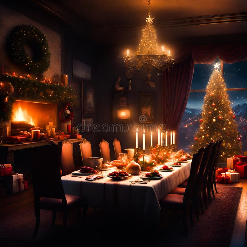 Christmas Dinner Table Setting. Christmas Day Meal with White and Gold ...