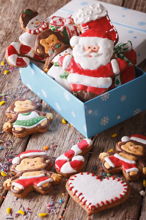 Beautiful Christmas Gingerbread Cookies in a Gift Box. Vertical Stock ...