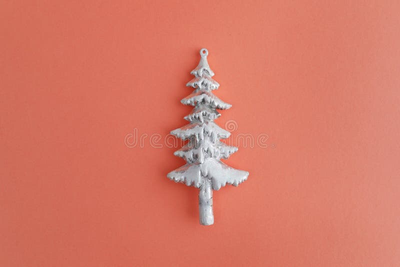 Beautiful Christmas Silver Christmas Tree Close Up Isolated on a Peach ...