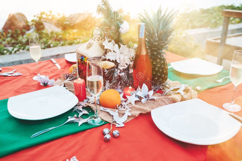 Beautiful Christmas Table at the Beach Stock Photo - Image of orange ...