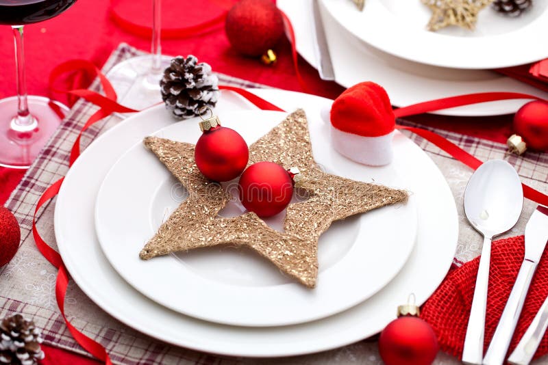 Beautiful Christmas Table Setting with Decorations,festive Table Stock ...
