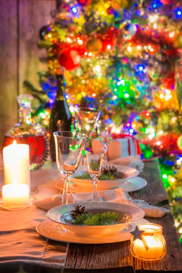 Beautiful Christmas Table Setting Stock Photo - Image of gathering ...