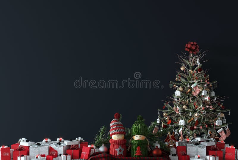The Beautiful Christmas Tree Decorated with Beautiful Baubles and Many ...