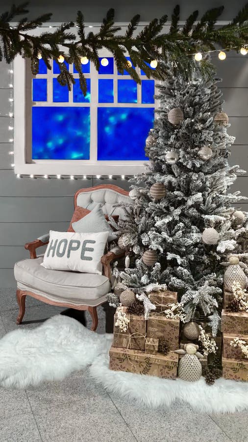 Beautiful Christmas Tree Decoration in Neutral Colors Stock Image ...