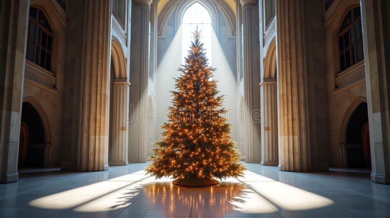 A Beautiful Christmas Tree in a Empty Cathedral Stock Illustration ...