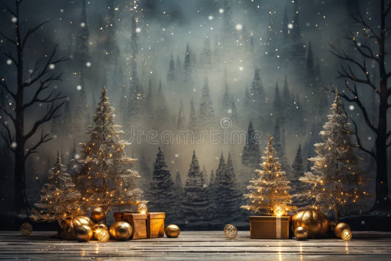 Beautiful Christmas Tree with Gift Boxes in Winter Landscape ...