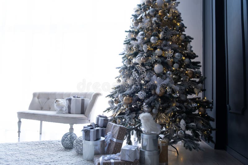 Beautiful Christmas Tree Indoors with White Space for Text Stock Image ...