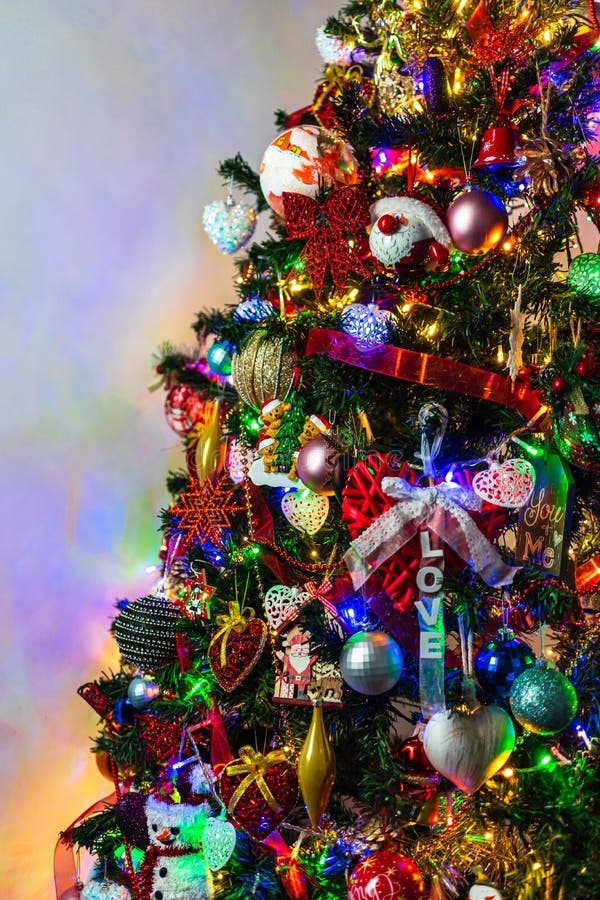 Beautiful Christmas Tree with Lights and Decorations Stock Photo ...