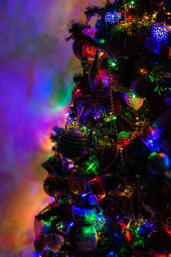 Beautiful Christmas Tree with Lights and Decorations Stock Photo ...