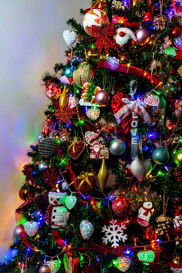 Beautiful Christmas Tree with Lights and Decorations Stock Photo ...