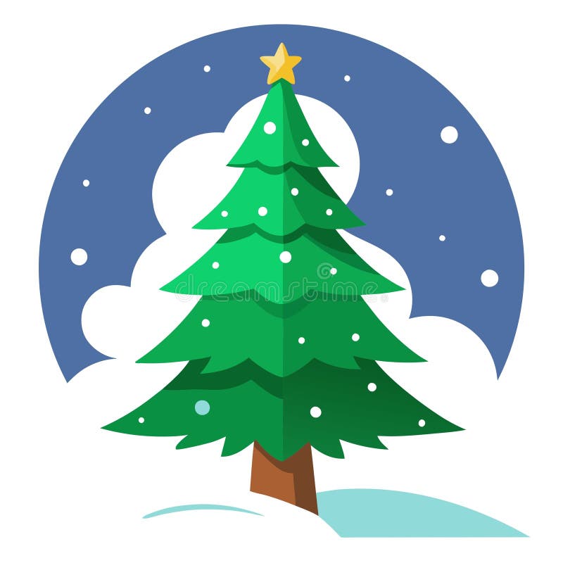 Beautiful Christmas Tree with Snow and Moon and Copy Space Stock Vector ...