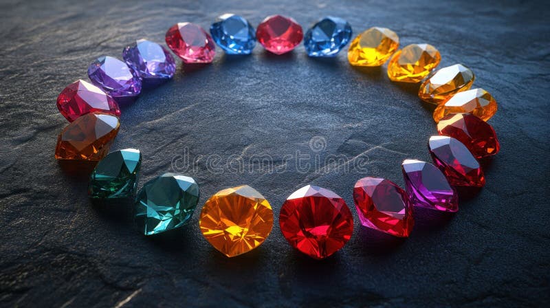 A Beautiful Circle of Rainbowcolored Diamonds Resting on a Black ...