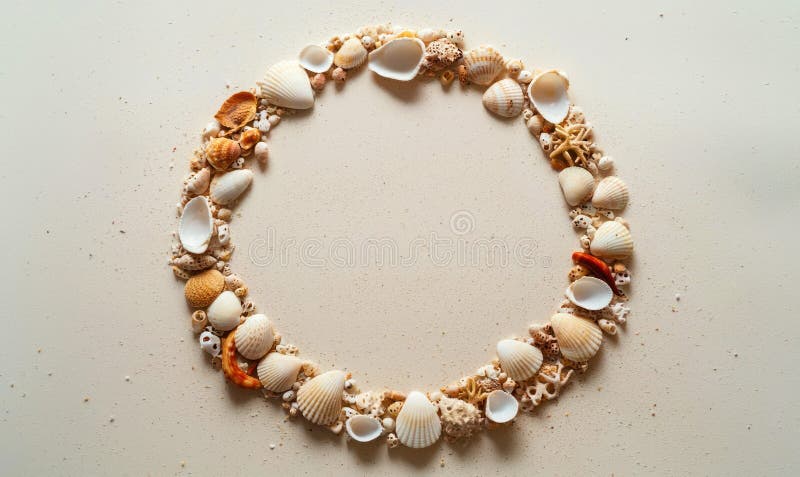 A Beautiful Circle of Seashells and Corals Creates a Beach-themed Frame ...