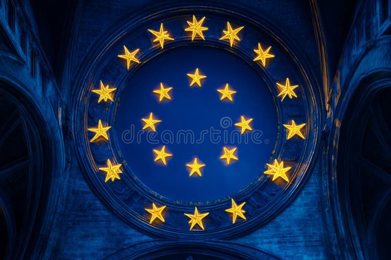 A Beautiful Circular Design Featuring Stars Against a Blue Backdrop ...