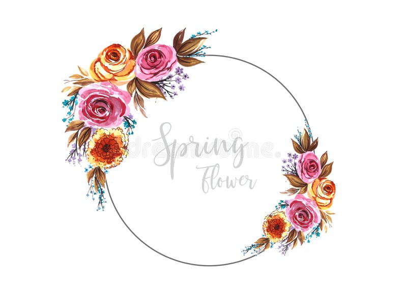 .Beautiful Circular Spring Flowers Frame Card Design Stock Vector ...